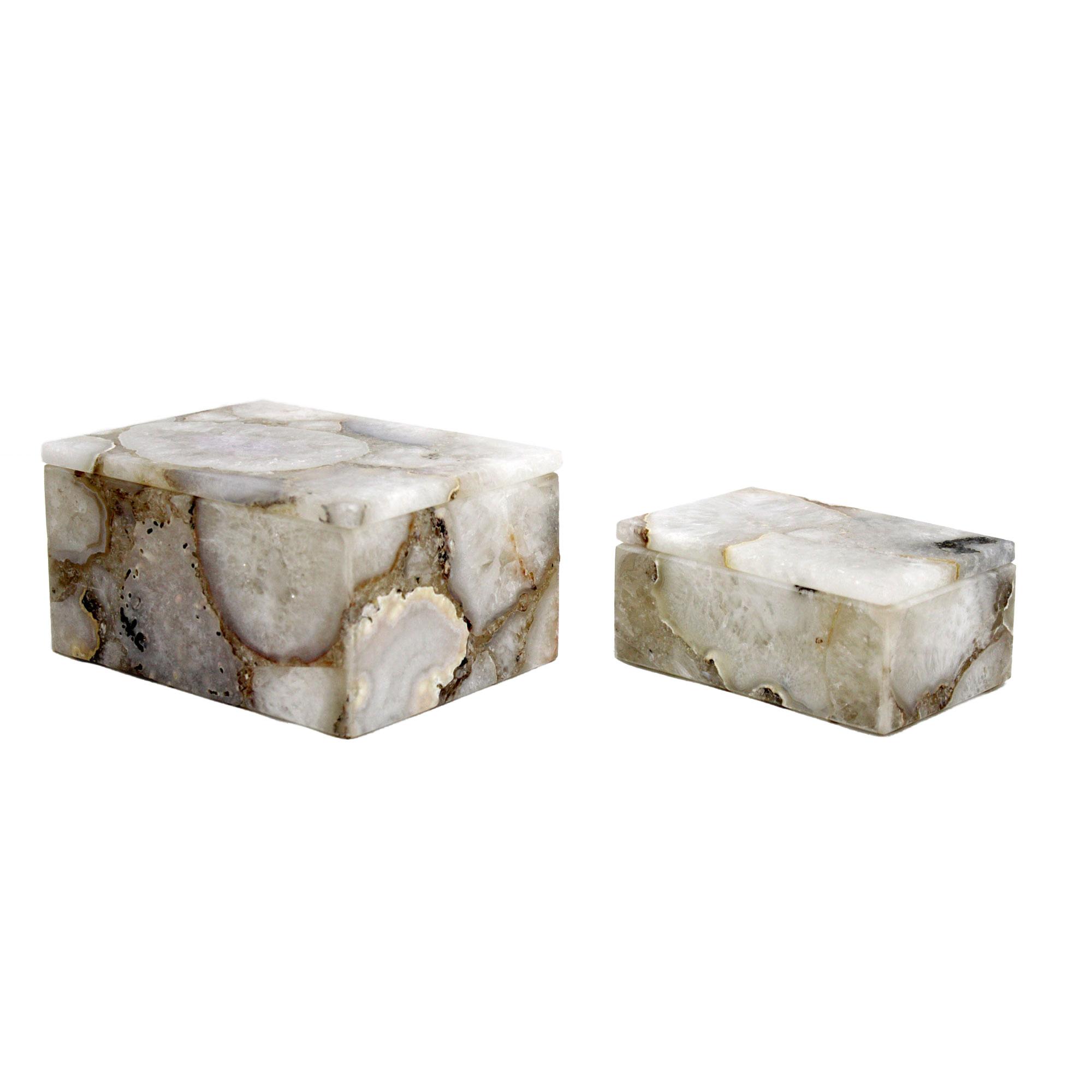 Rectangular White Agate Boxes, 2 Piece Set