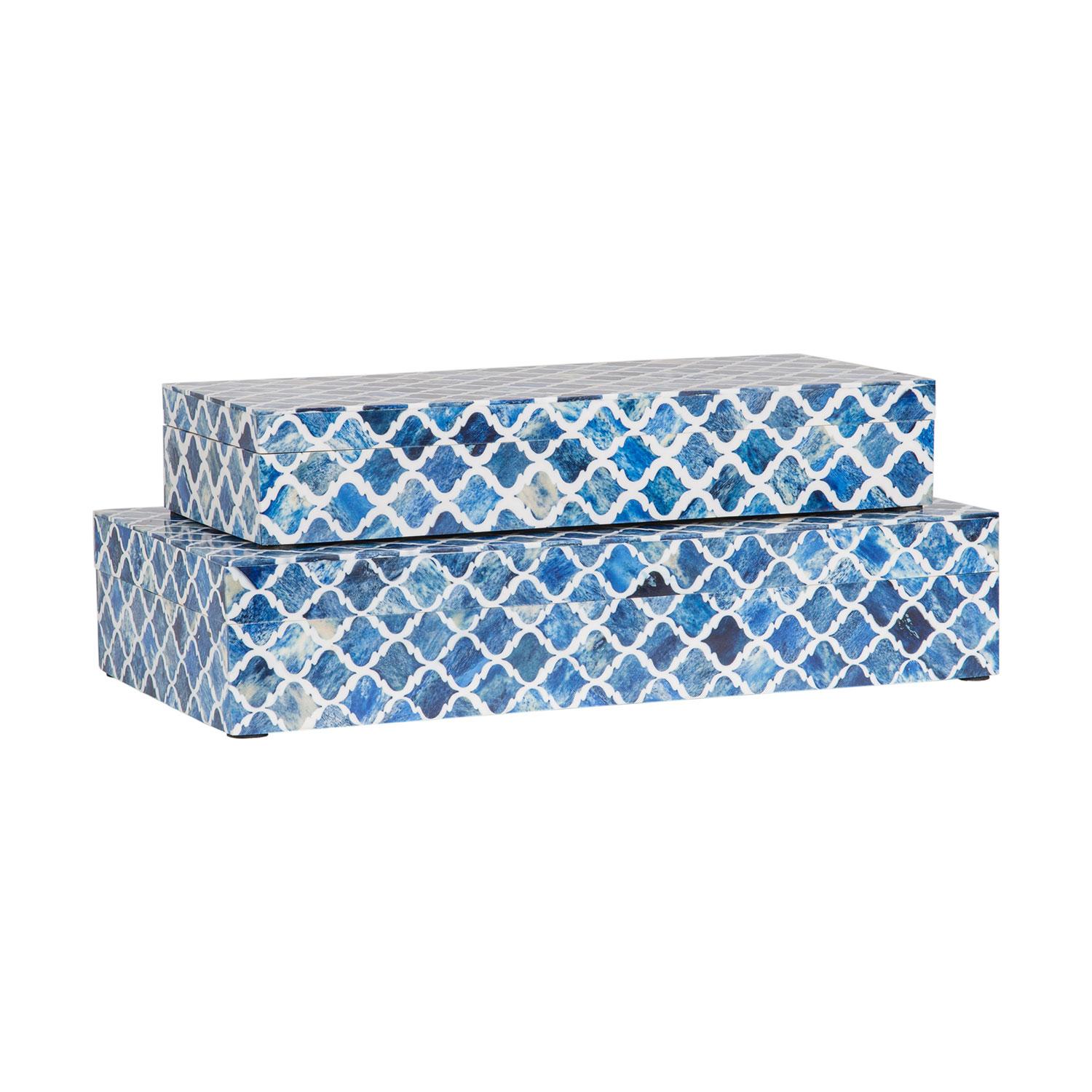 Rhea Wood and Bone Decorative Box, Blue (Set of 2)