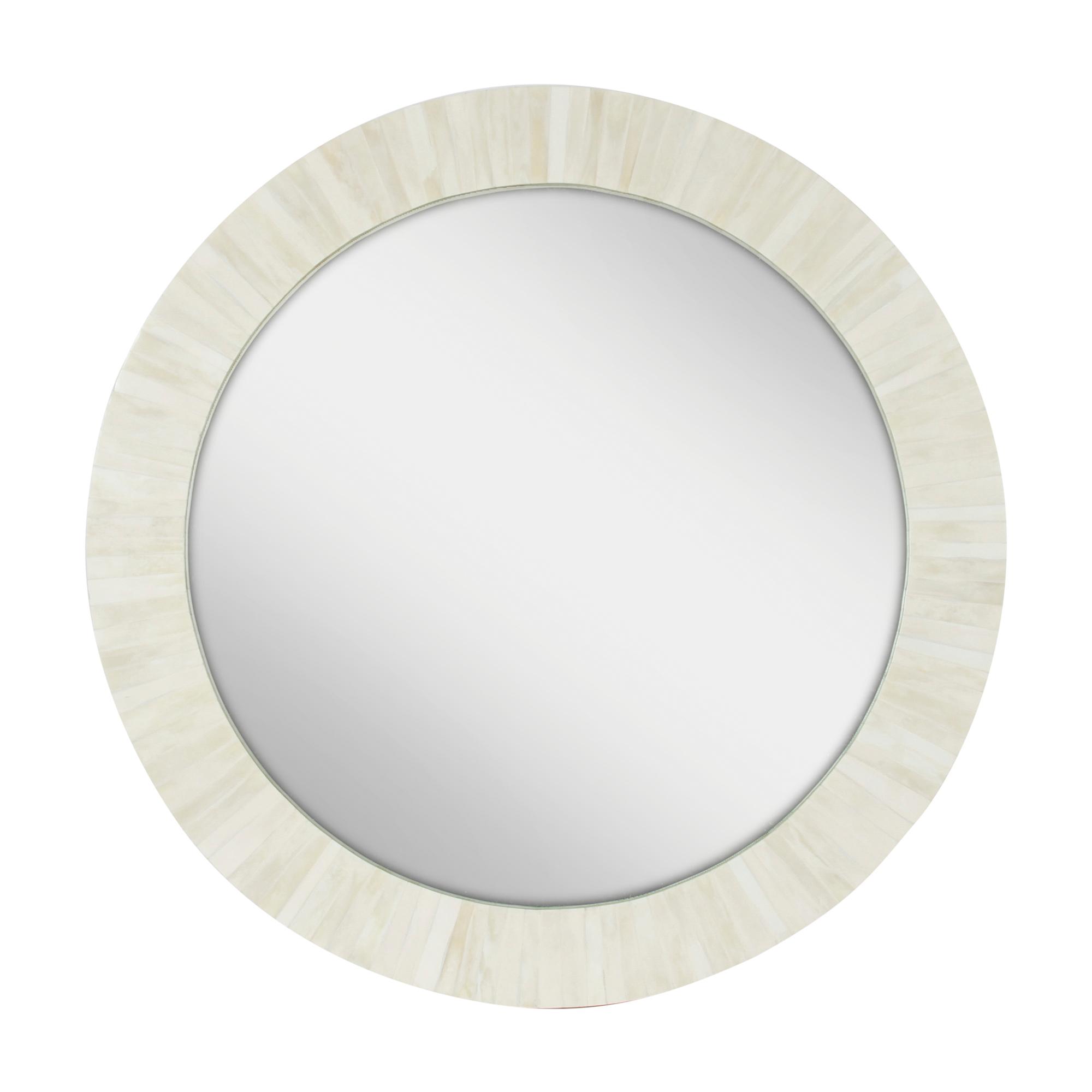 Amalia Round Bone Inlay Mirror, White