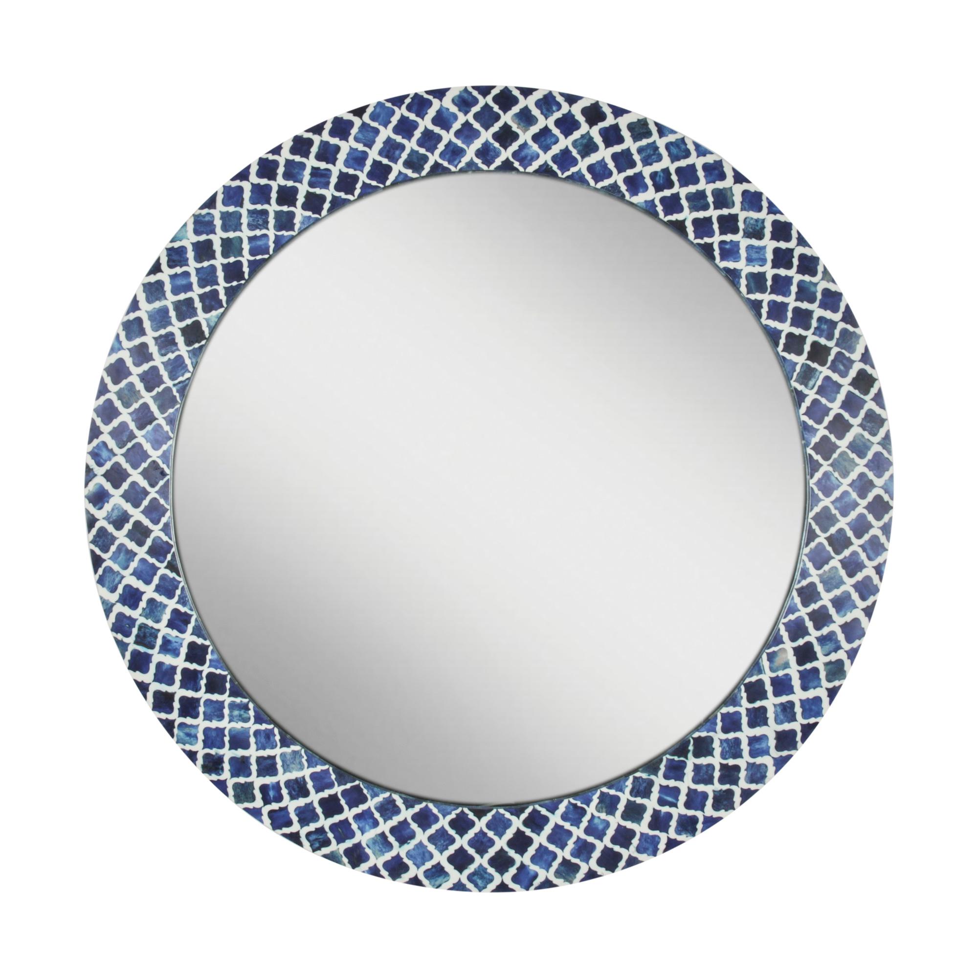 Luciana Diamond Pattern Bone Inlay Mirror, Blue