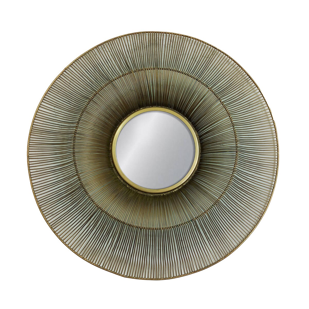 Large 35" Round Iron Wire Mirror, Antique Brass