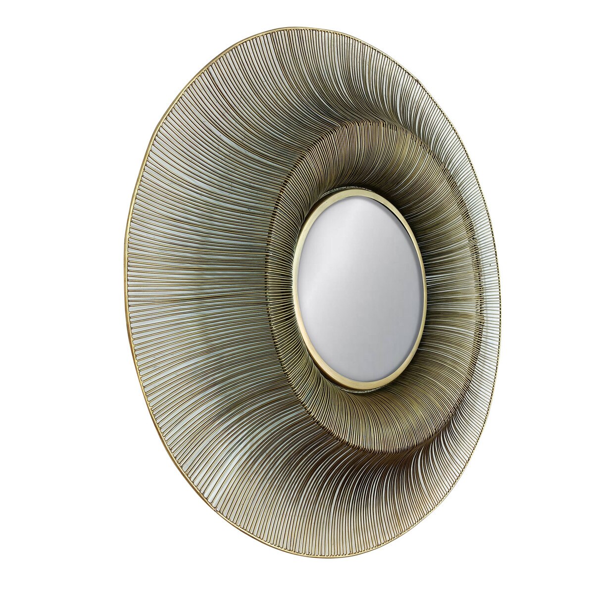 Large 35" Round Iron Wire Mirror, Antique Brass