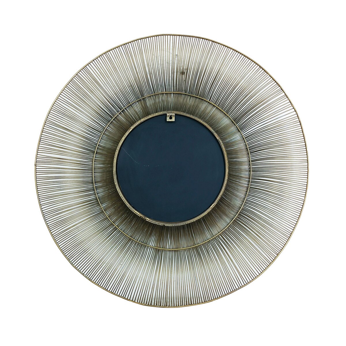 Large 35" Round Iron Wire Mirror, Antique Brass