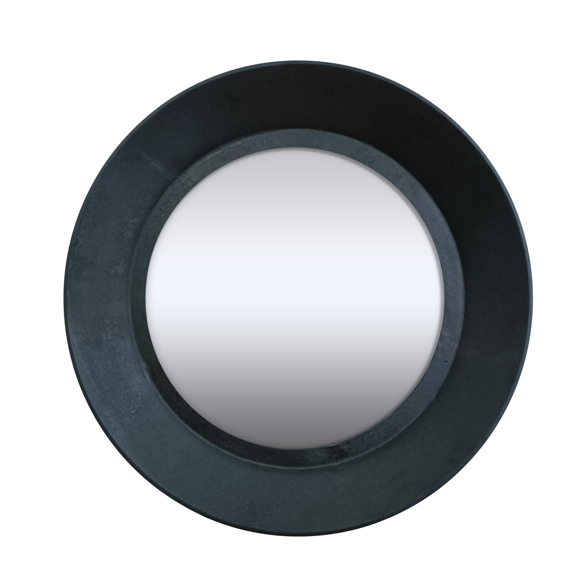 Small Round Antique Textured Wide Metal Frame Mirror