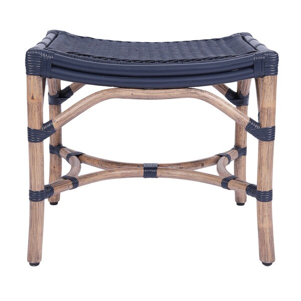 Winston Rattan Stool With Woven Seat, Navy/Antique Natural
