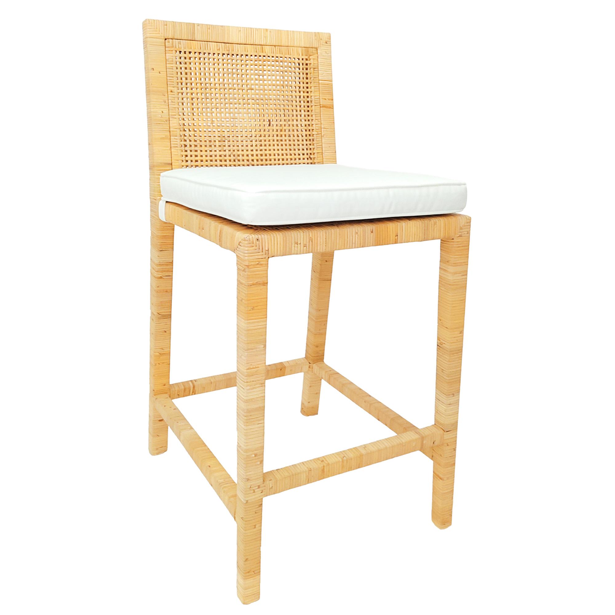 Ellison Rattan Square Back Counter Stool, 38"H, Natural