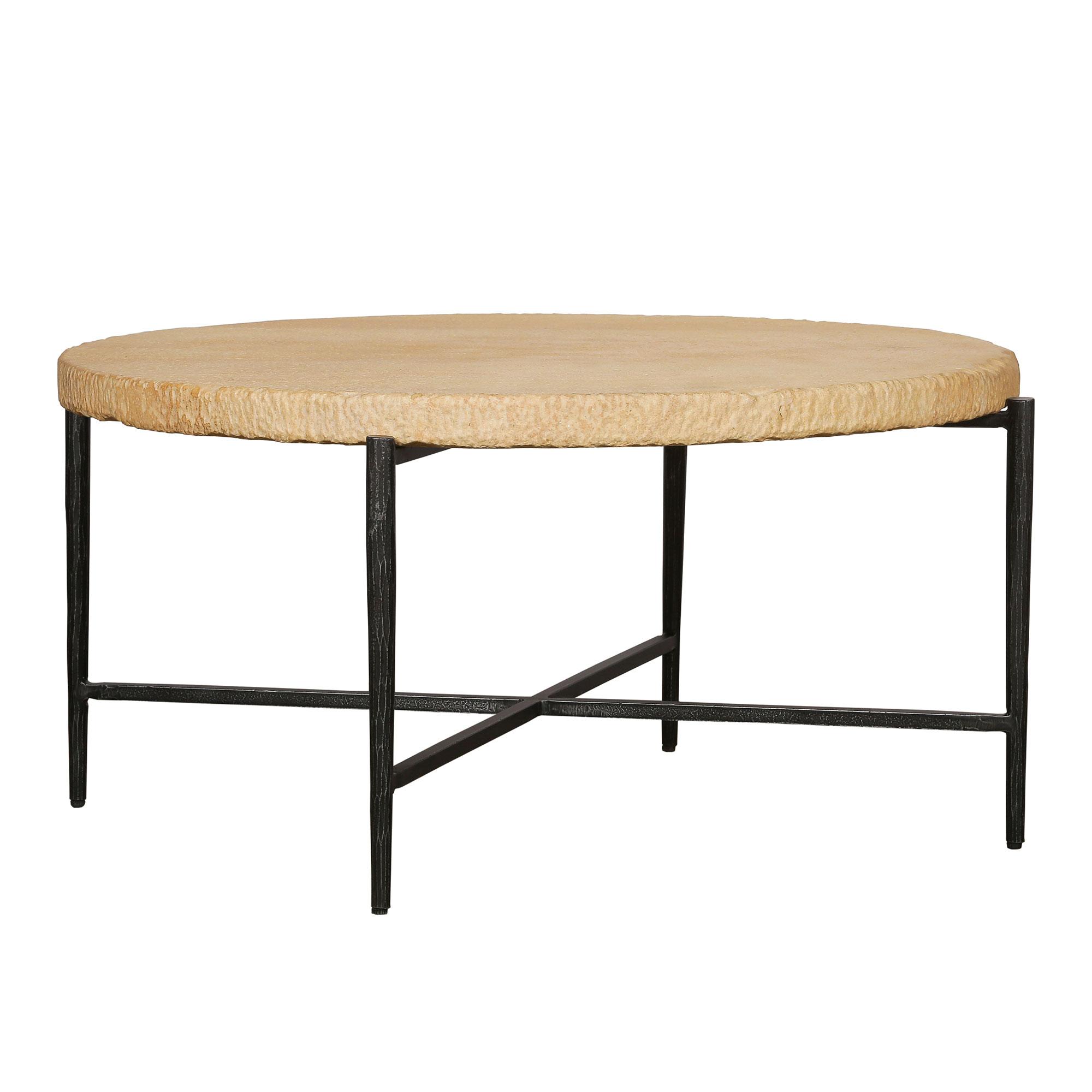 39" Round Iron and Stone Coffee Table