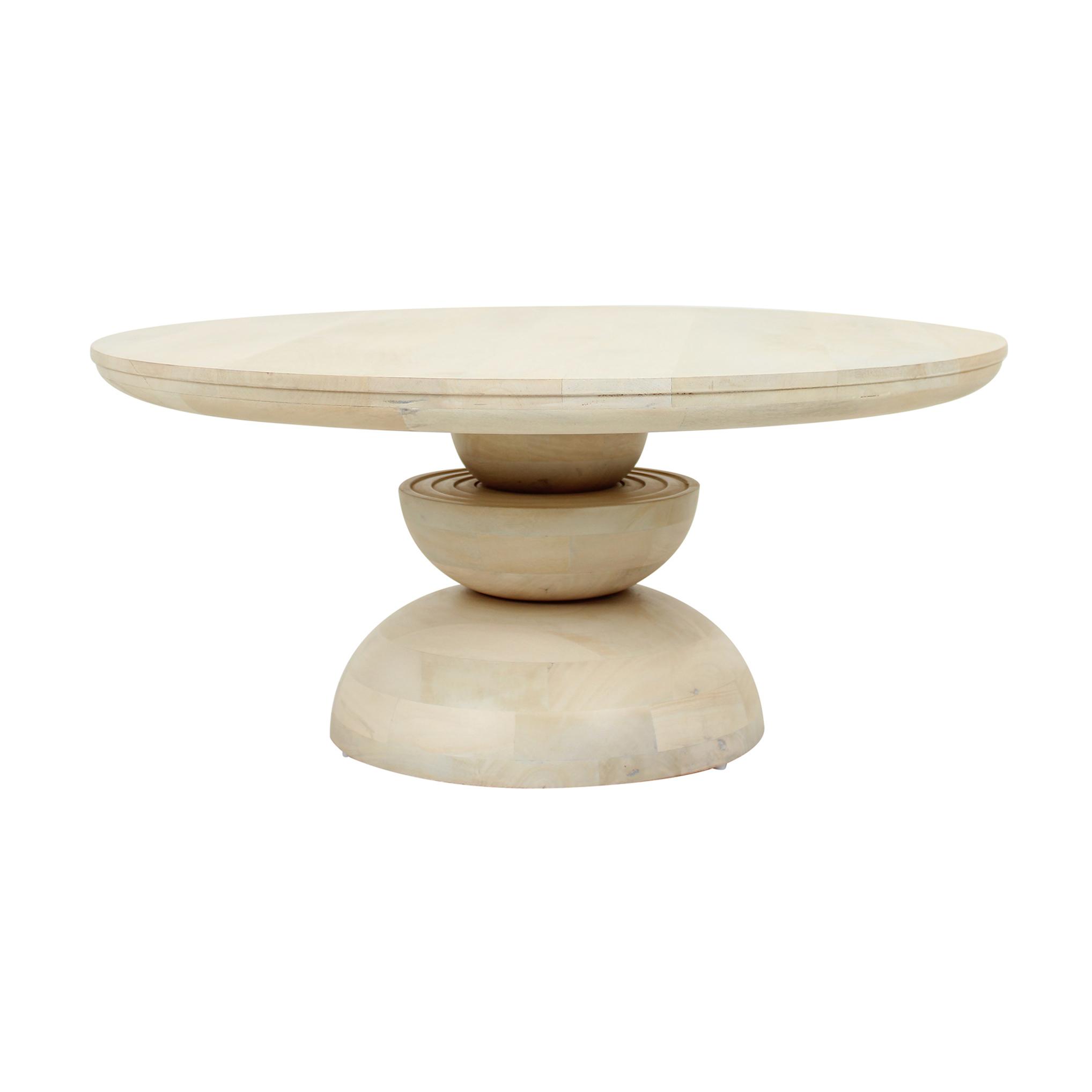 Round Abstract Sphere Pedestal Coffee Table, Whitewash