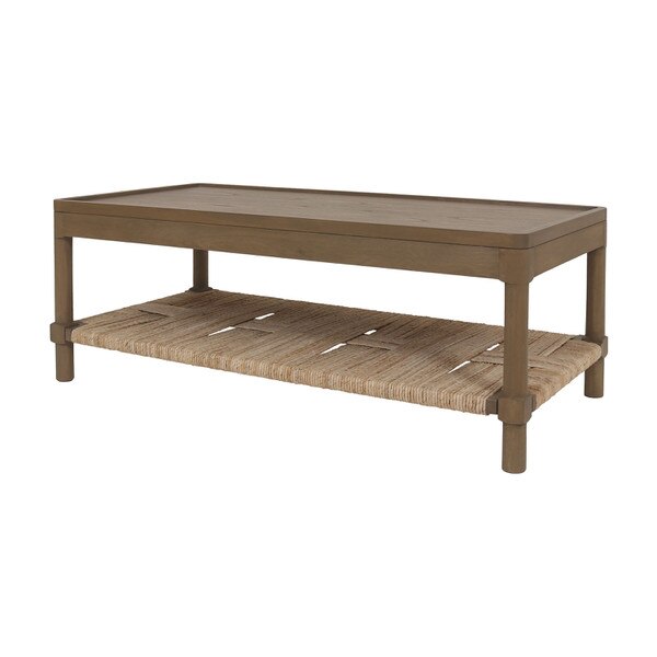Asher Tray Top Coffee Table With Rush Shelf, 47"W, Chestnut Brown