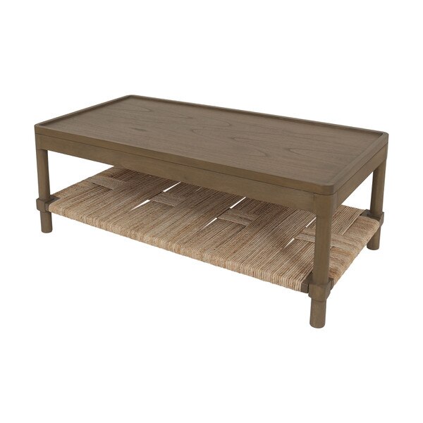 Asher Tray Top Coffee Table With Rush Shelf, 47"W, Chestnut Brown