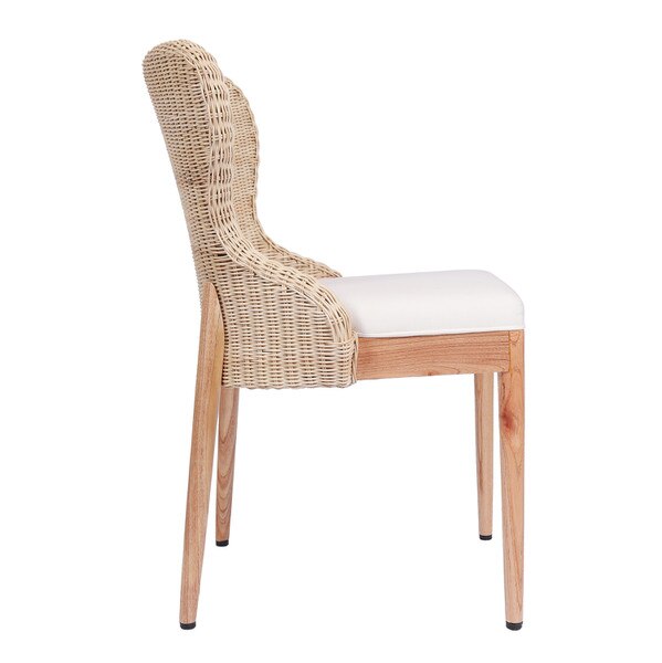 Waverly Rattan Wing Back Dining Chairs With Wood Legs, Set of 2, Natural