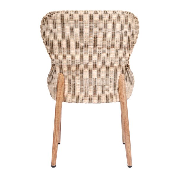 Waverly Rattan Wing Back Dining Chairs With Wood Legs, Set of 2, Natural