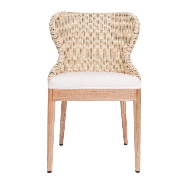 Waverly Rattan Wing Back Dining Chairs With Wood Legs, Set of 2, Natural