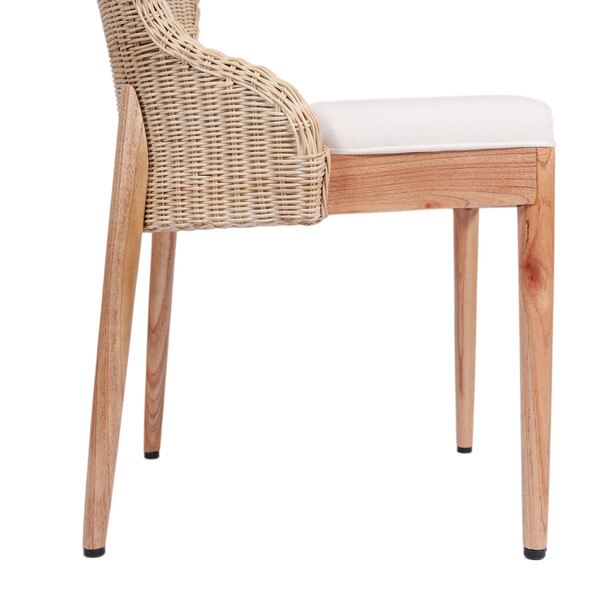 Waverly Rattan Wing Back Dining Chairs With Wood Legs, Set of 2, Natural