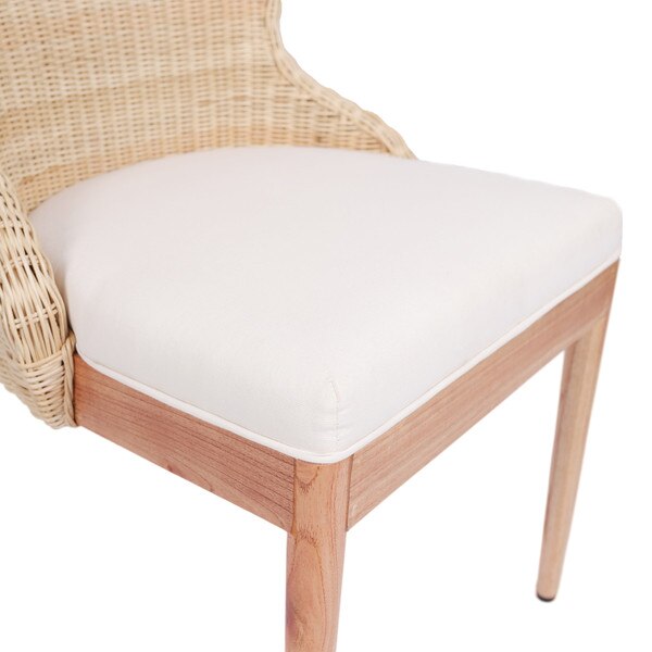 Waverly Rattan Wing Back Dining Chairs With Wood Legs, Set of 2, Natural