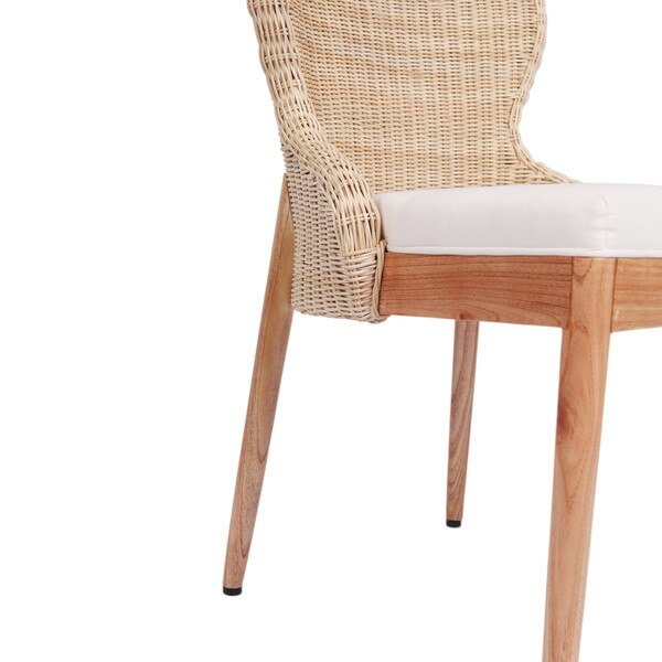 Waverly Rattan Wing Back Dining Chairs With Wood Legs, Set of 2, Natural