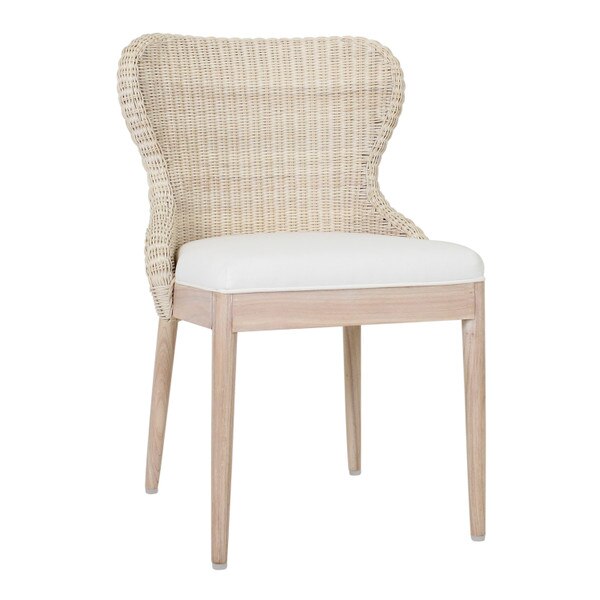 Waverly Rattan Wing Back Dining Chairs With Wood Legs, Set of 2, Whitewash