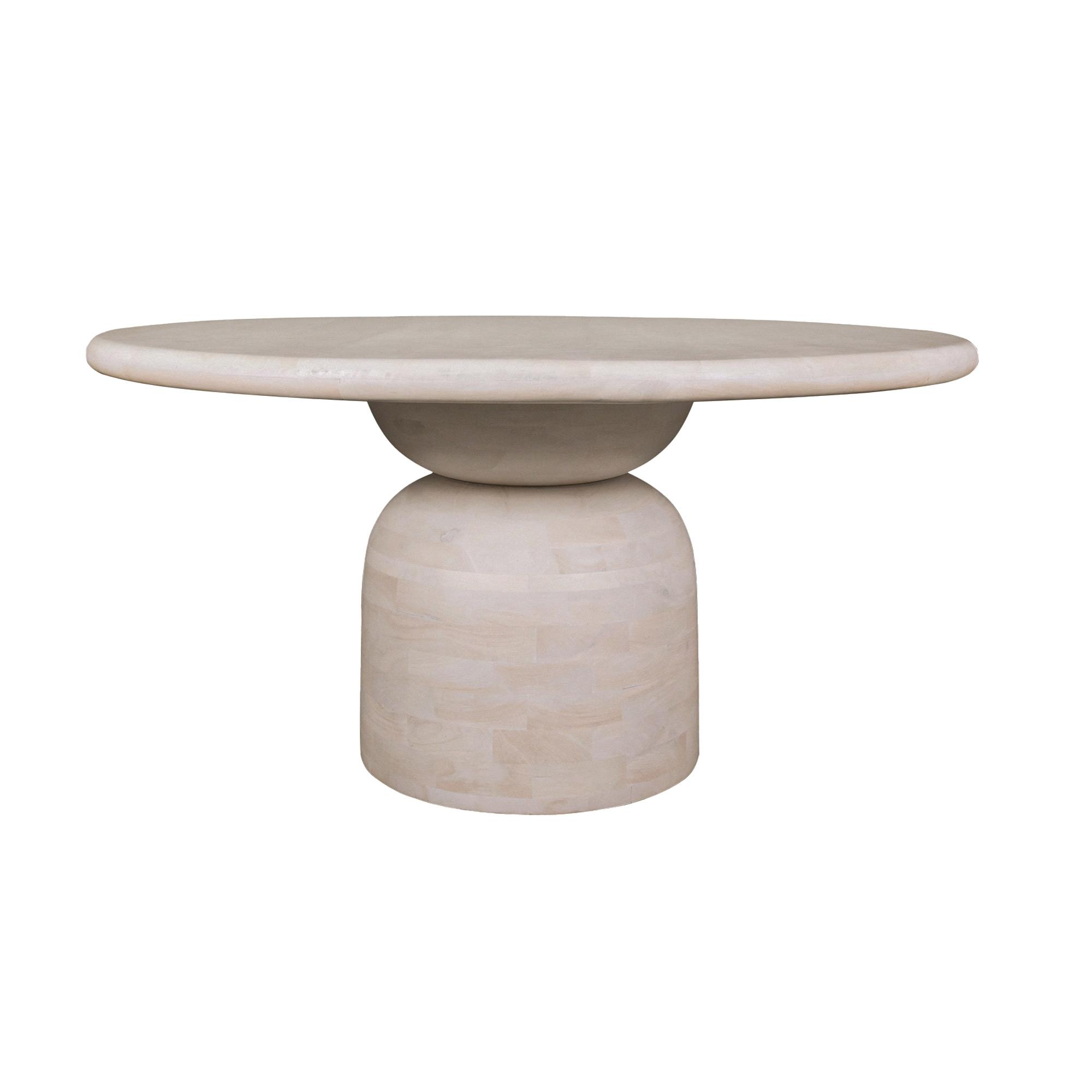 Round Abstract Sphere Pedestal Dining Table, WhiteWash