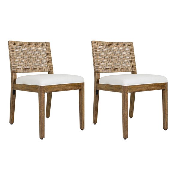 Dutch Dining Side Chair With Upholstered Seat, Set of 2, Antique Natural
