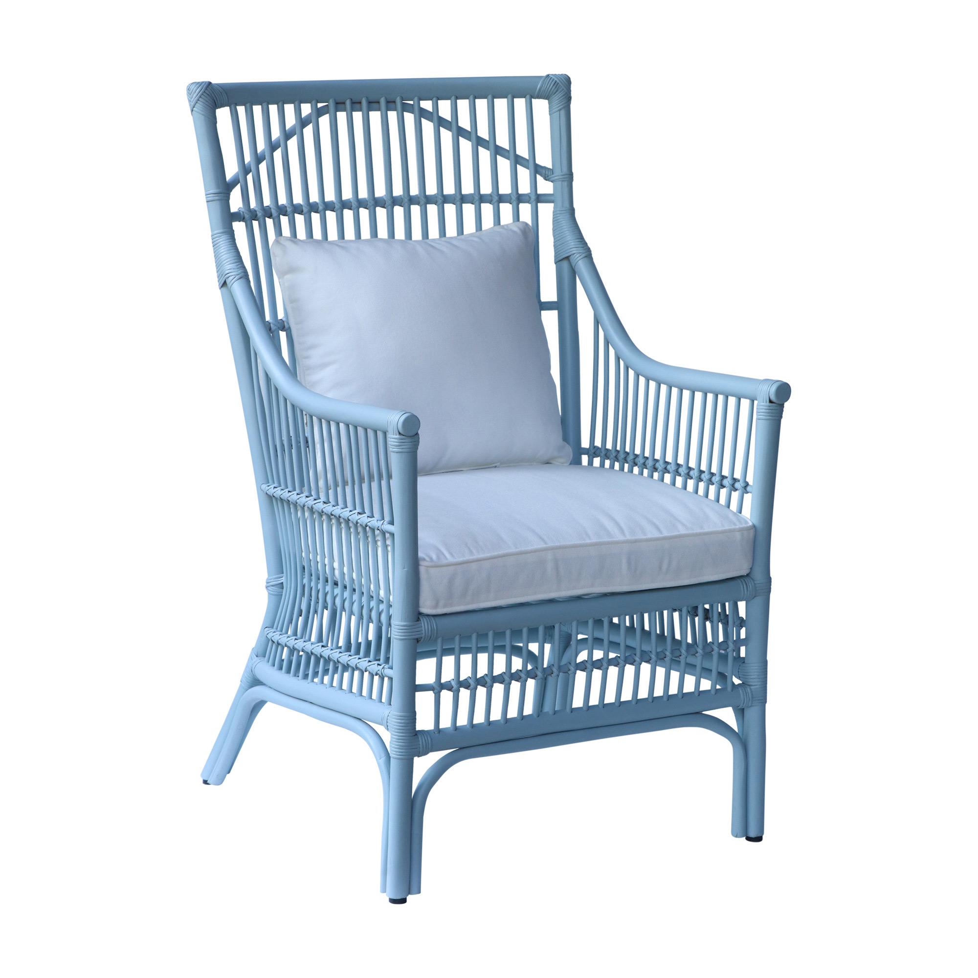 Winston II Rattan Arm Chair, 39"H, Blue