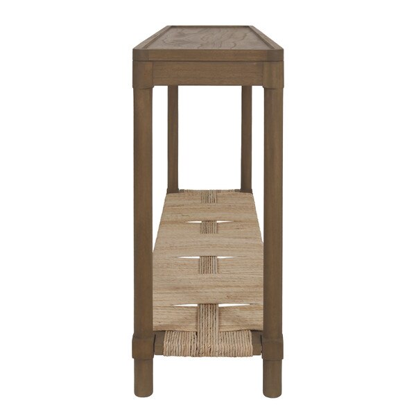 Asher Tray Top Console Table With Rush Shelf, 58"W, Chestnut Brown