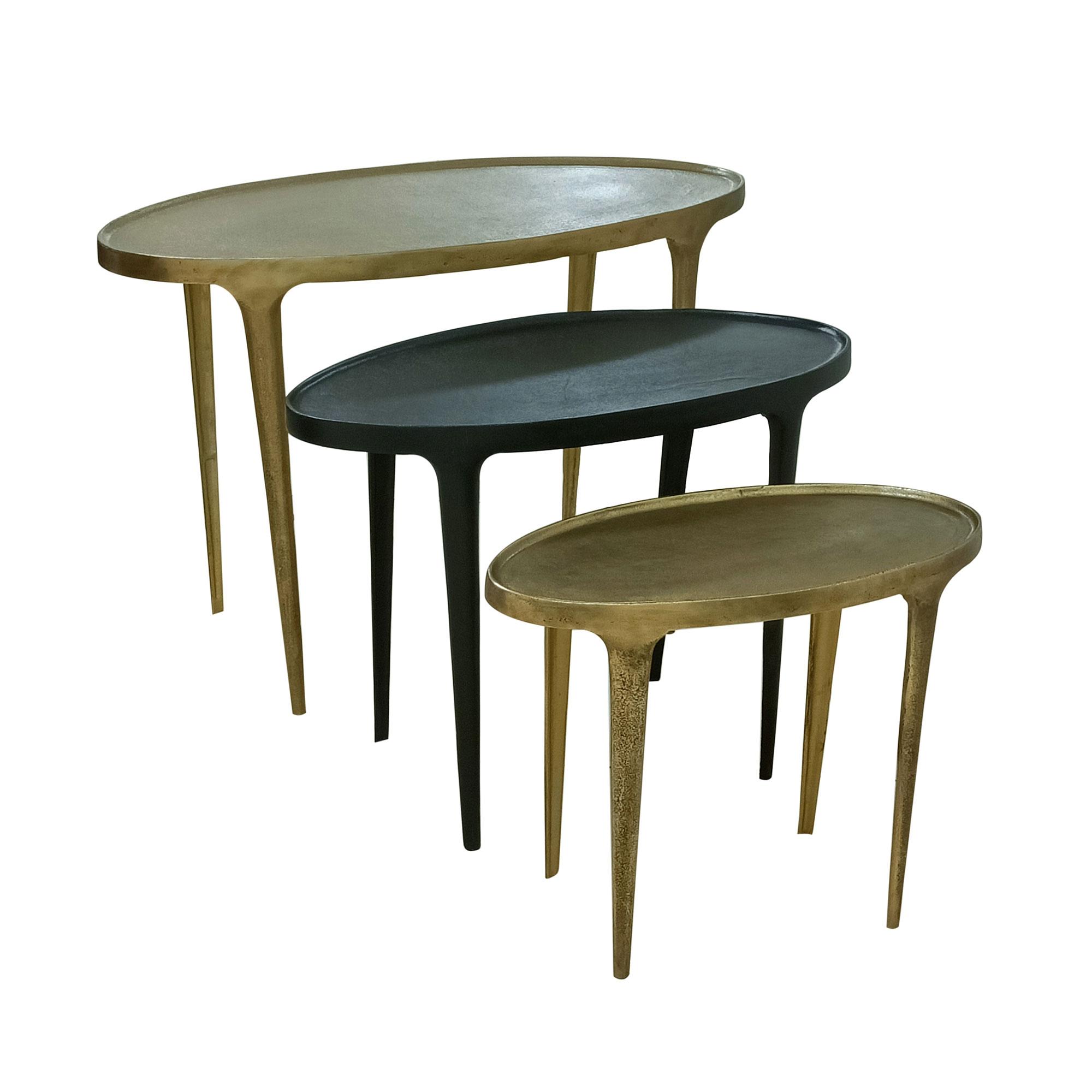 Oval Four Leg Metal Tiered Side Tables, 3 Piece Set