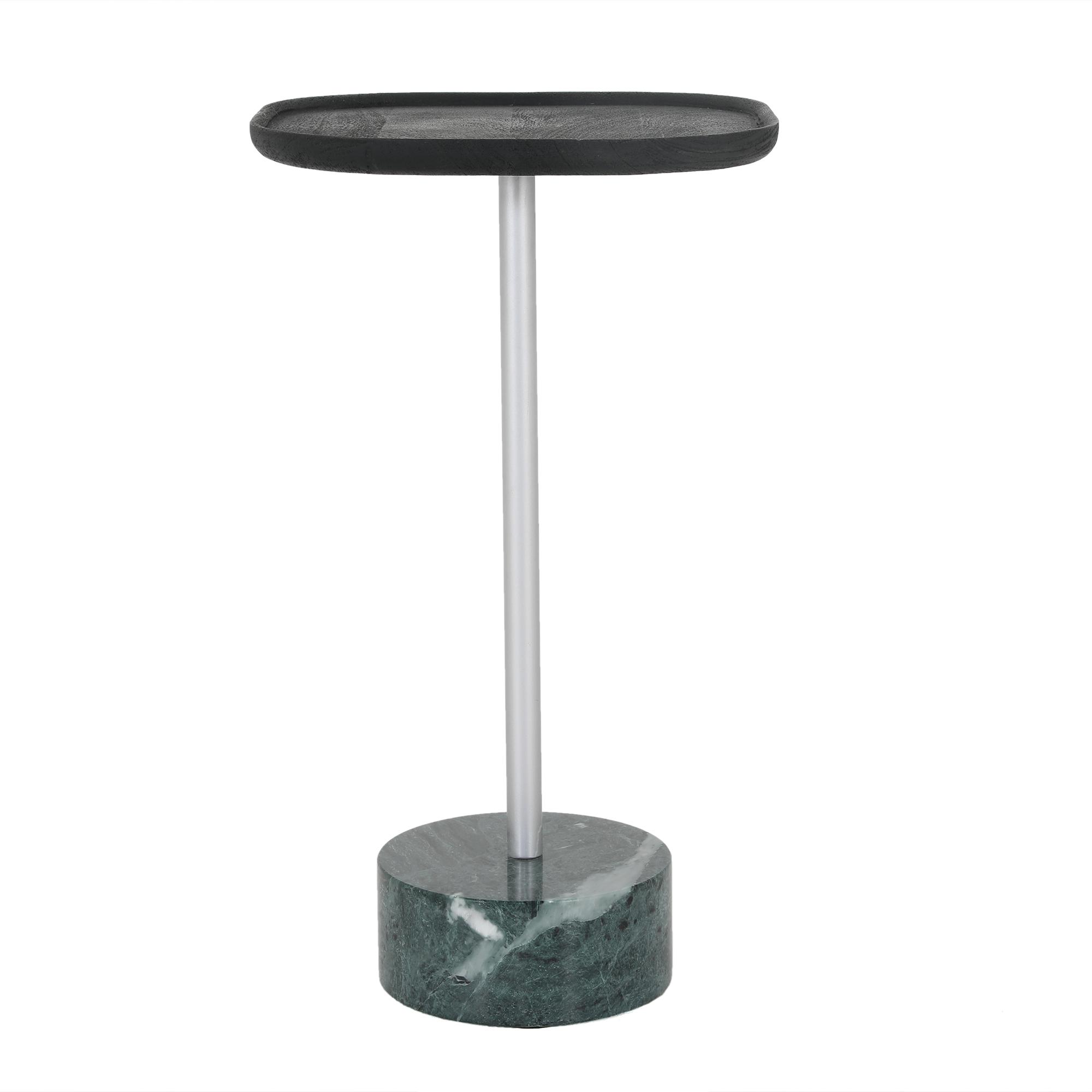 Wood, Iron, and Marble Accent Table, Black/Green