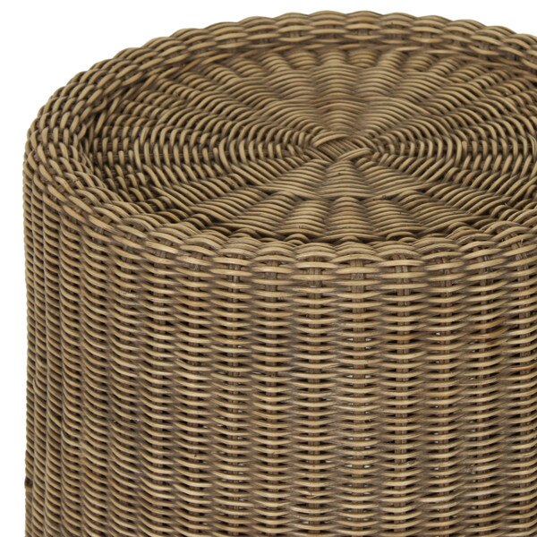 Millie Rattan Woven Side Table, 19.5'' Round, Antique Natural