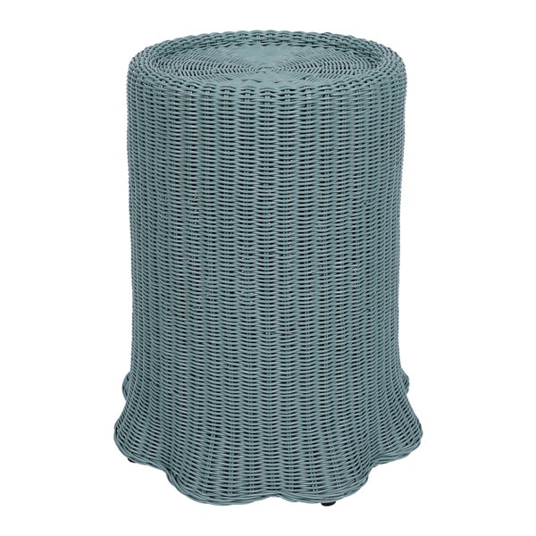 Millie Rattan Woven Side Table, 19.5'' Round, Slate Blue
