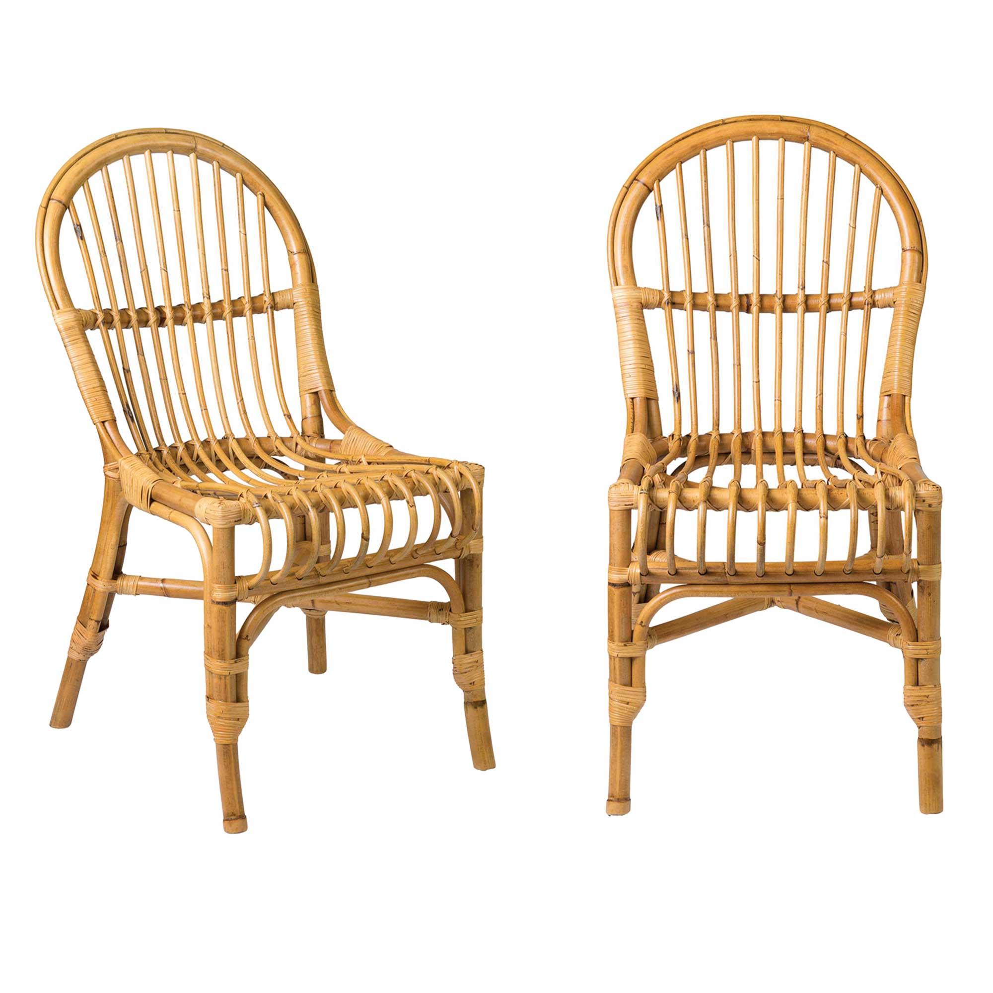 Round Back Rattan Dining Chair, Honey, Set of 2 (Price is Per Pair)