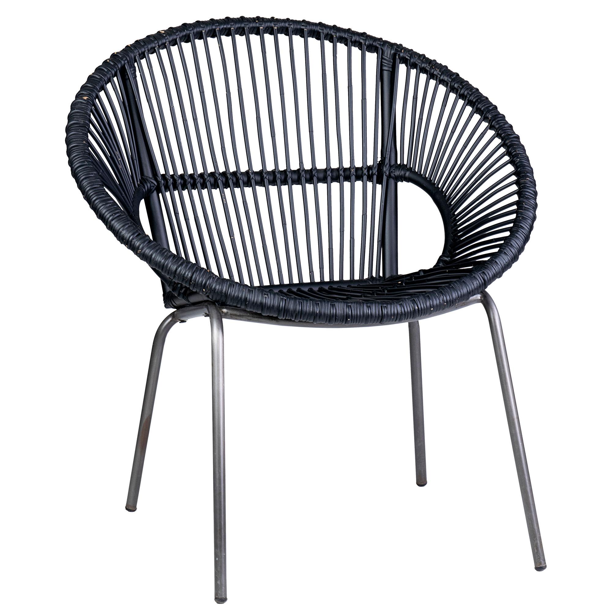 Rattan Chair With Metal Legs, Black
