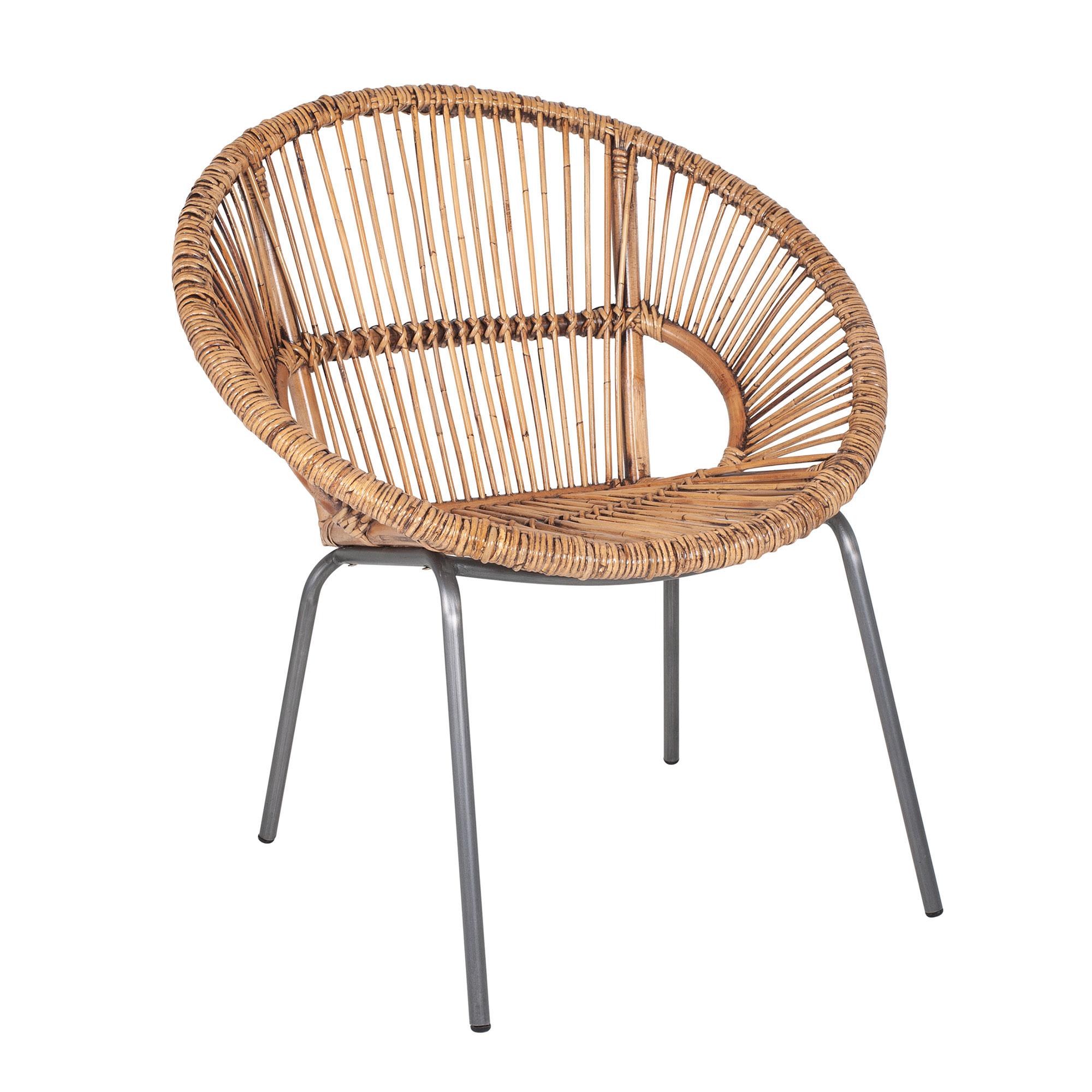 Round Rattan Chair with Metal Legs
